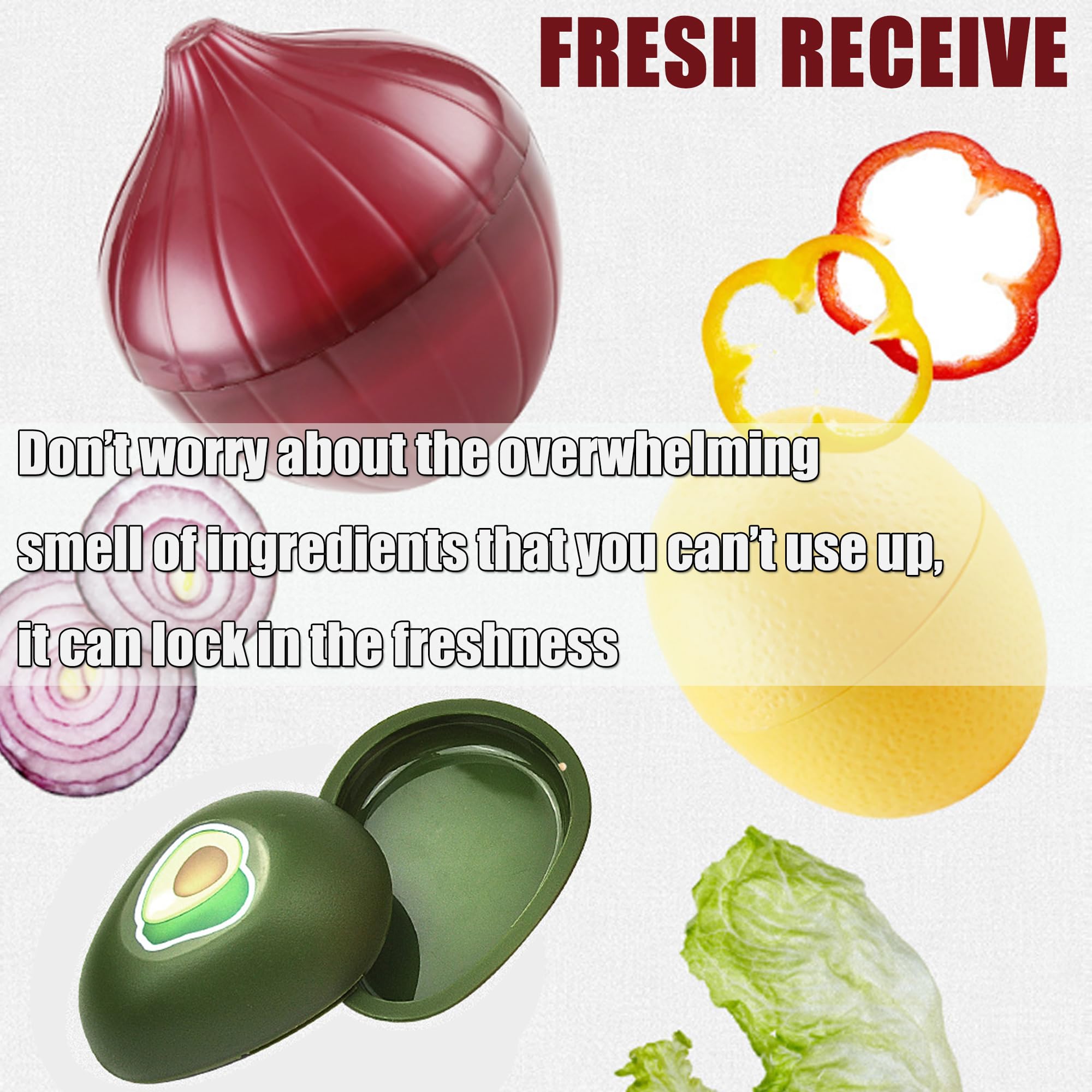 7PCS Fresh Food Savers Avocado Lemon Tomatoes Pepper Onion Garlic Shape Crisper Containers,Food Storage Containers with Lids,Reuseable Vegetable Fruits Sealing Box Fresh Bowls for Refrigerators