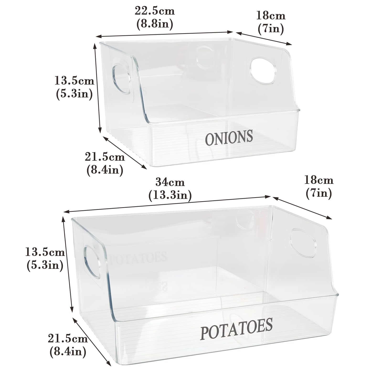 Yomjarl Potato and Onion Storage Bin 2pcs Fruit Basket Storage for Kitchen Countertop Potato and Onion Storage Basket Clear Storage Basket different sizes for Vegatable, Produce