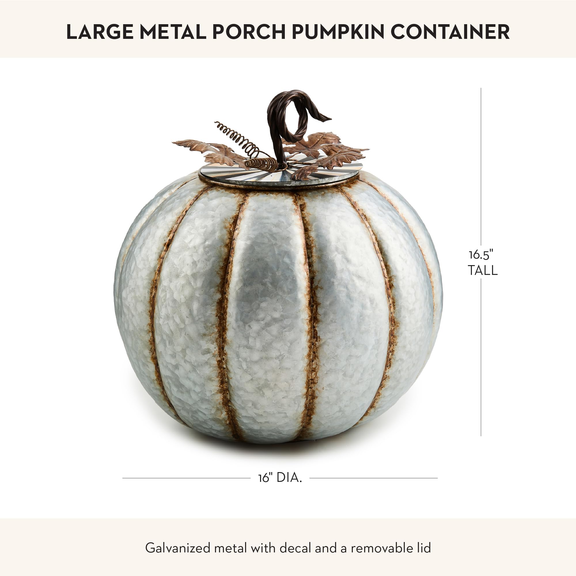 MACKENZIE-CHILDS Porch Decor Metal Pumpkin Container, Halloween Metal Container Home Decor with Lid, Large