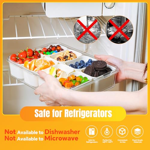 Divided Serving Tray with Lid 10 Forks 8 Compartment Snack Container Snackle Box Containers,Organizer Portable Handle for Parties, Fruits, Nuts, Outdoor Picnics (Style 1 with Animal Forks)