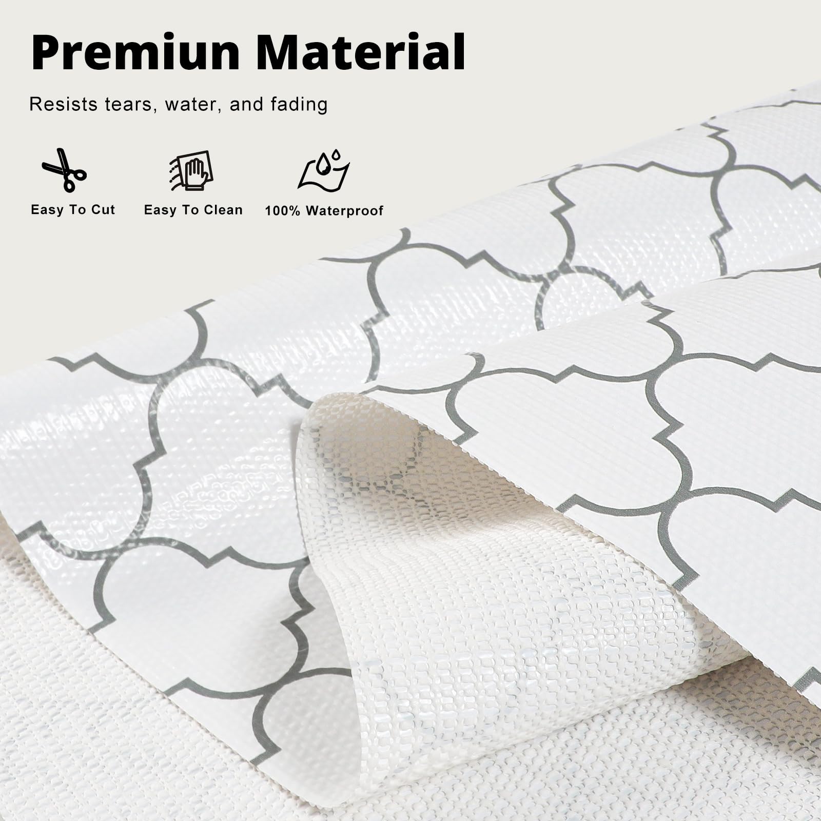 Drawer & Shelf Liner for Kitchen Cabinets, Non-Slip Non-Adhesive Shelf Paper Protect Dresser and Cupboard, Waterproof Drawer Mats for Bathroom, Easy Install