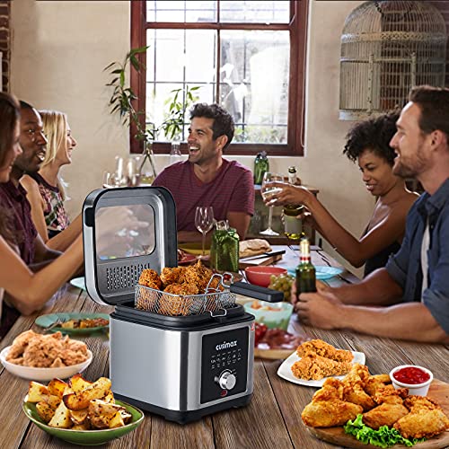 Deep Fryer CUSIMAX Electric Deep Fryer with Basket and Drip Hook, 2.6Qt Oil Capacity Fish Fryer, Removable Lid with View Window and Filter, Stainless Steel fryers, 1200W