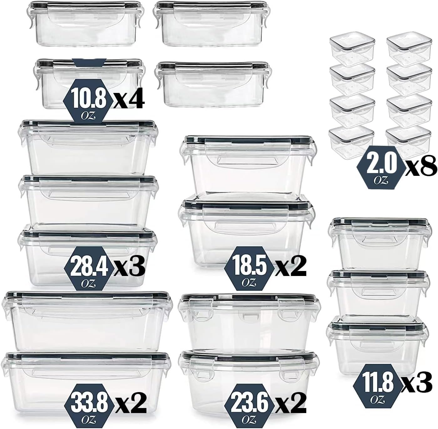 HIUZAR 40 Pcs Food Storage Containers Set with Snap Lids（20 Lids+20 Containers）, Plastic Leak-Proof Containers for Kitchen Organization, BPA-Free Containers Food Meal Prep with Free Labels&Marker