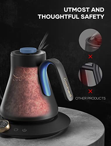 Cocinare Electric Gooseneck Kettle with Temperature Control, Pour Over Coffee & Tea, 1200W 180-sec Quick Boil Time, 600g Ultra Light, 0.9L, Black