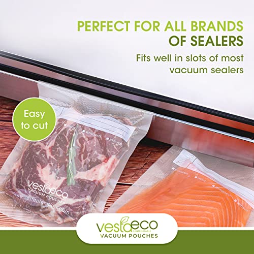 VestaEco Commercially Compostable Vacuum Seal Rolls - Embossed - 2 Vacuum Seal Rolls - 11 Inches x 20 Feet