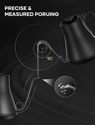 Cocinare Electric Gooseneck Kettle with Temperature Control, Pour Over Coffee & Tea, 1200W 180-sec Quick Boil Time, 600g Ultra Light, 0.9L, Black