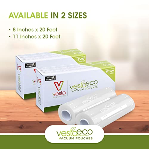 VestaEco Commercially Compostable Vacuum Seal Rolls - Embossed - 2 Vacuum Seal Rolls - 11 Inches x 20 Feet