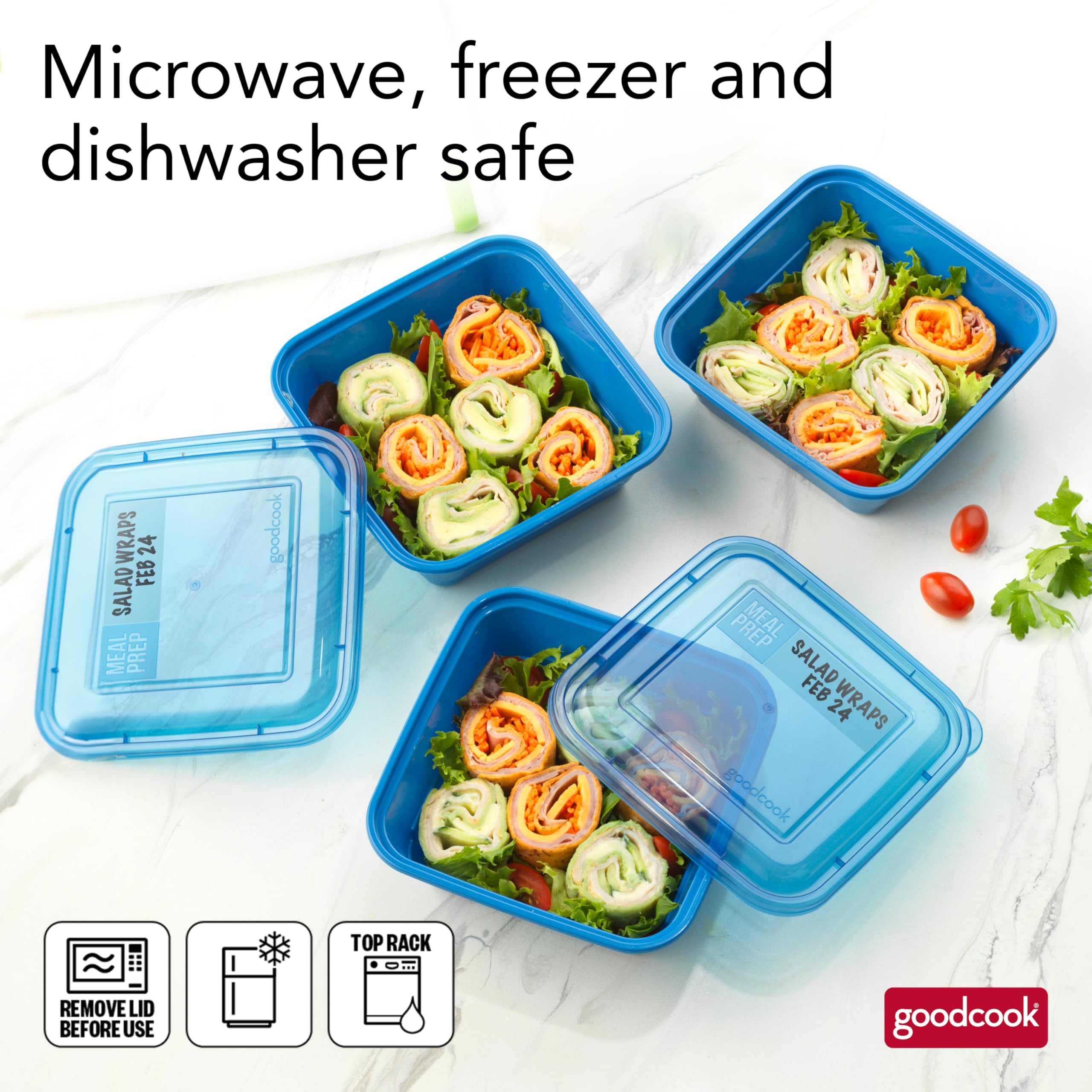 GoodCook Meal Prep 3 Cup Square, 20-Piece, Blue, Made without BPA