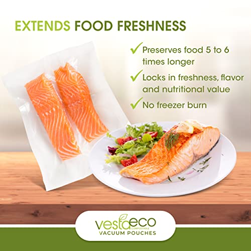 VestaEco Commercially Compostable Vacuum Seal Rolls - Embossed - 2 Vacuum Seal Rolls - 11 Inches x 20 Feet