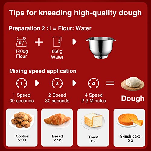 KUCCU Stand Mixer, 6.5 Qt 660W, 6-Speed Tilt-Head Food Dough Mixer, Kitchen Electric Mixer with Stainless Steel Bowl,Dough Hook,Whisk, Beater, Egg white separator (6.5-QT, Red)
