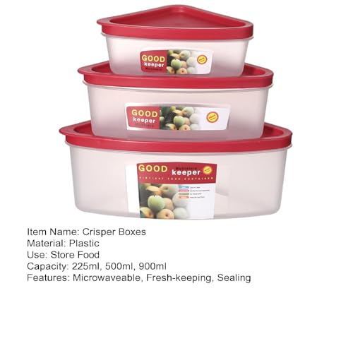 Mitoydoe Crisper Box Set 3-Piece Set of Crisper Boxes Reusable Triangle Shape Food Storage Containers for Refrigerator Microwave Travel 3pcs