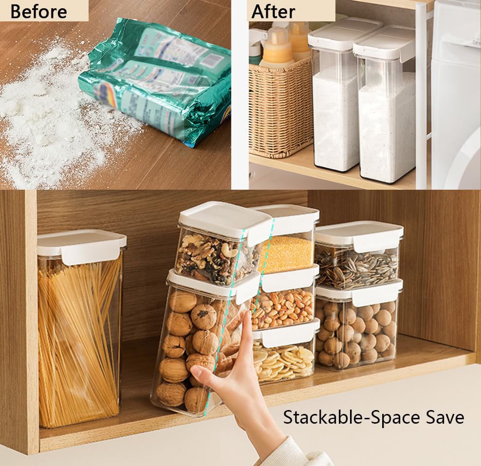 Besmall Food Storage Container with Flip Top Lid for Pouring Airtight Cereal Containers Storage Small Jar with Measuring Cup for Dry Food, Snacks, Dry Fruits,Candy,Cracker,Tea, 2 Pack-1.1L