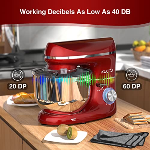 KUCCU Stand Mixer, 6.5 Qt 660W, 6-Speed Tilt-Head Food Dough Mixer, Kitchen Electric Mixer with Stainless Steel Bowl,Dough Hook,Whisk, Beater, Egg white separator (6.5-QT, Red)