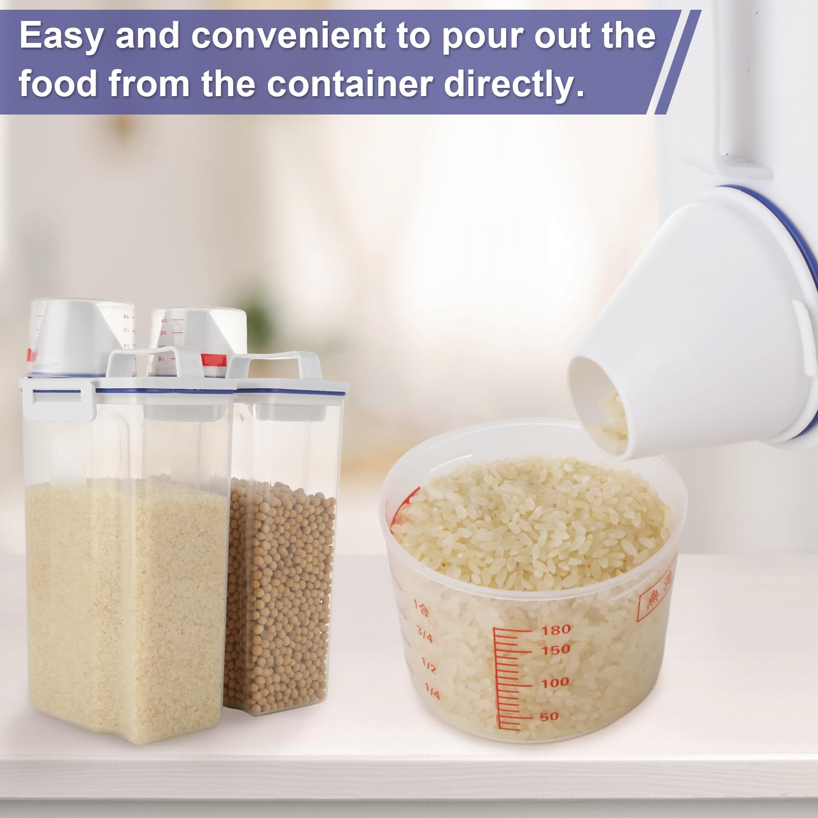 MIVIDE 3 Pack 9.8 Lbs Rice Storage Container, Rice Dispenser Storage Containers, Kitchen Cereal Containers Dispenser with Measuring Cup for Cereal, Oatmeal, Dry Pet Dog Food