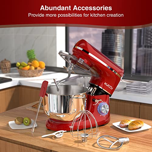 KUCCU Stand Mixer, 6.5 Qt 660W, 6-Speed Tilt-Head Food Dough Mixer, Kitchen Electric Mixer with Stainless Steel Bowl,Dough Hook,Whisk, Beater, Egg white separator (6.5-QT, Red)