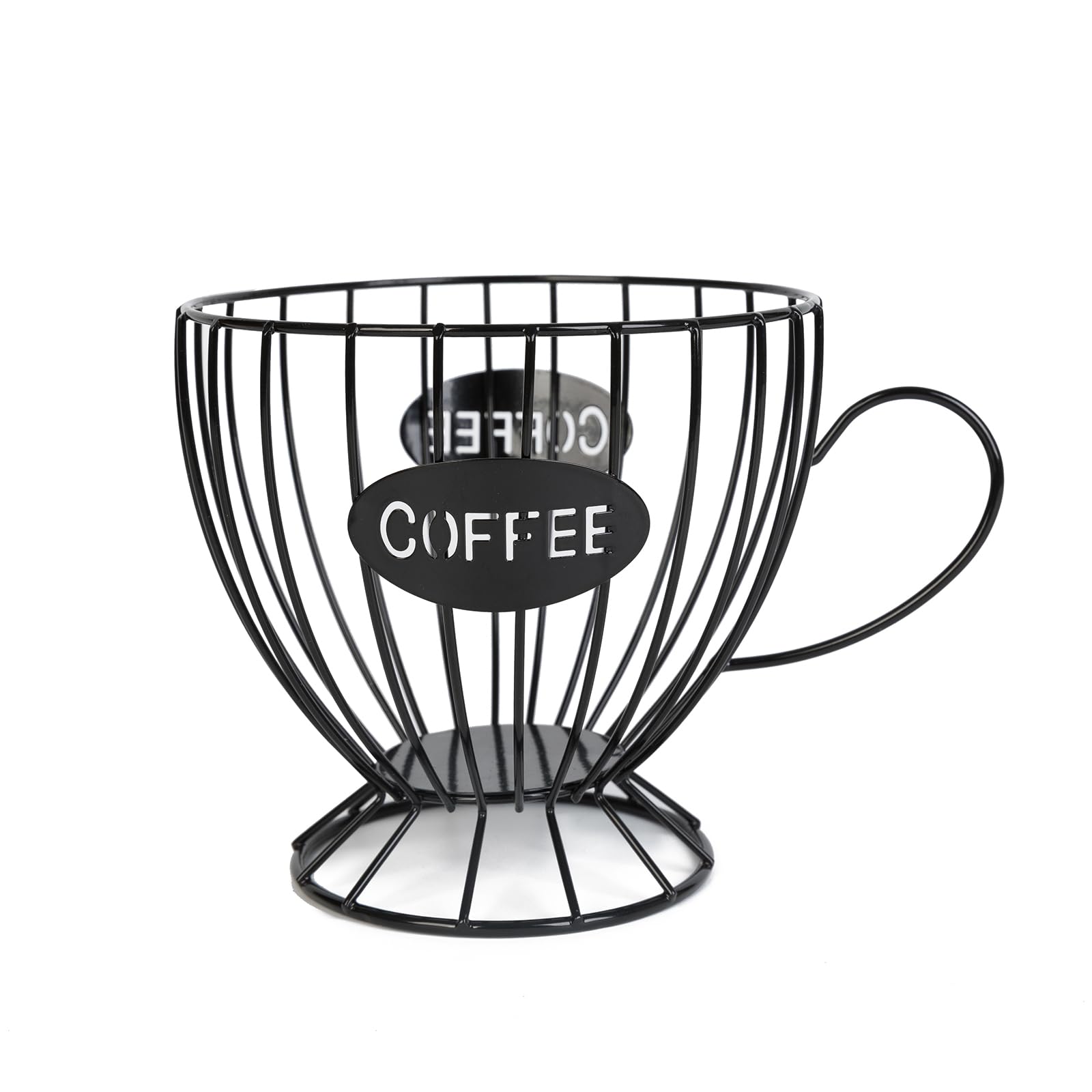 Agirlvct Coffee Pod Holder,Large K-Cup & Nespresso Capsule Organizer, Coffee Capsule Basket, Metal Coffee Bar Organizer for Kitchen Dinning Room Office Home Cafe Hotel (Black-Tea Cup )
