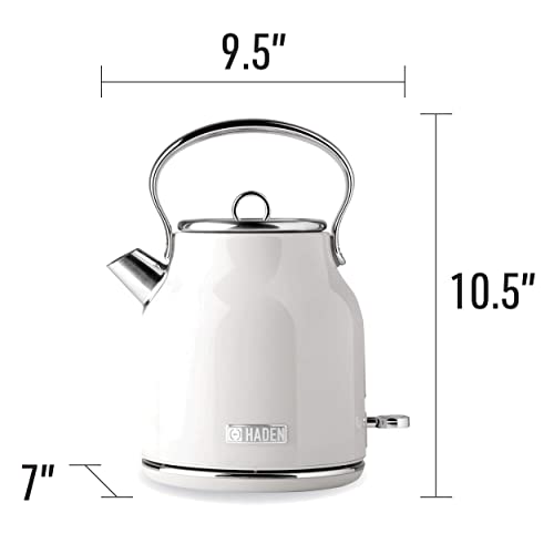 Haden 75012 Heritage 1.7 Liter (7 Cup) Stainless Steel Electric Kettle with Auto Shut-Off and Boil Dry Protection, Ivory