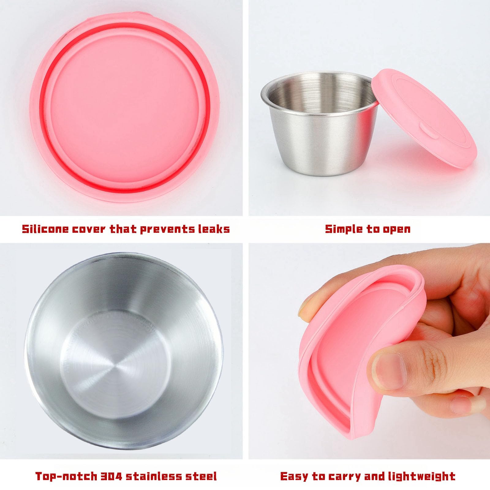 AiFunT 2.4 Oz Stainless Steel Condiment Containers With Lids, Reusable Leak Proof Dressing Containers With Lids, Sauce Containers For Lunch Box 6 Pcs