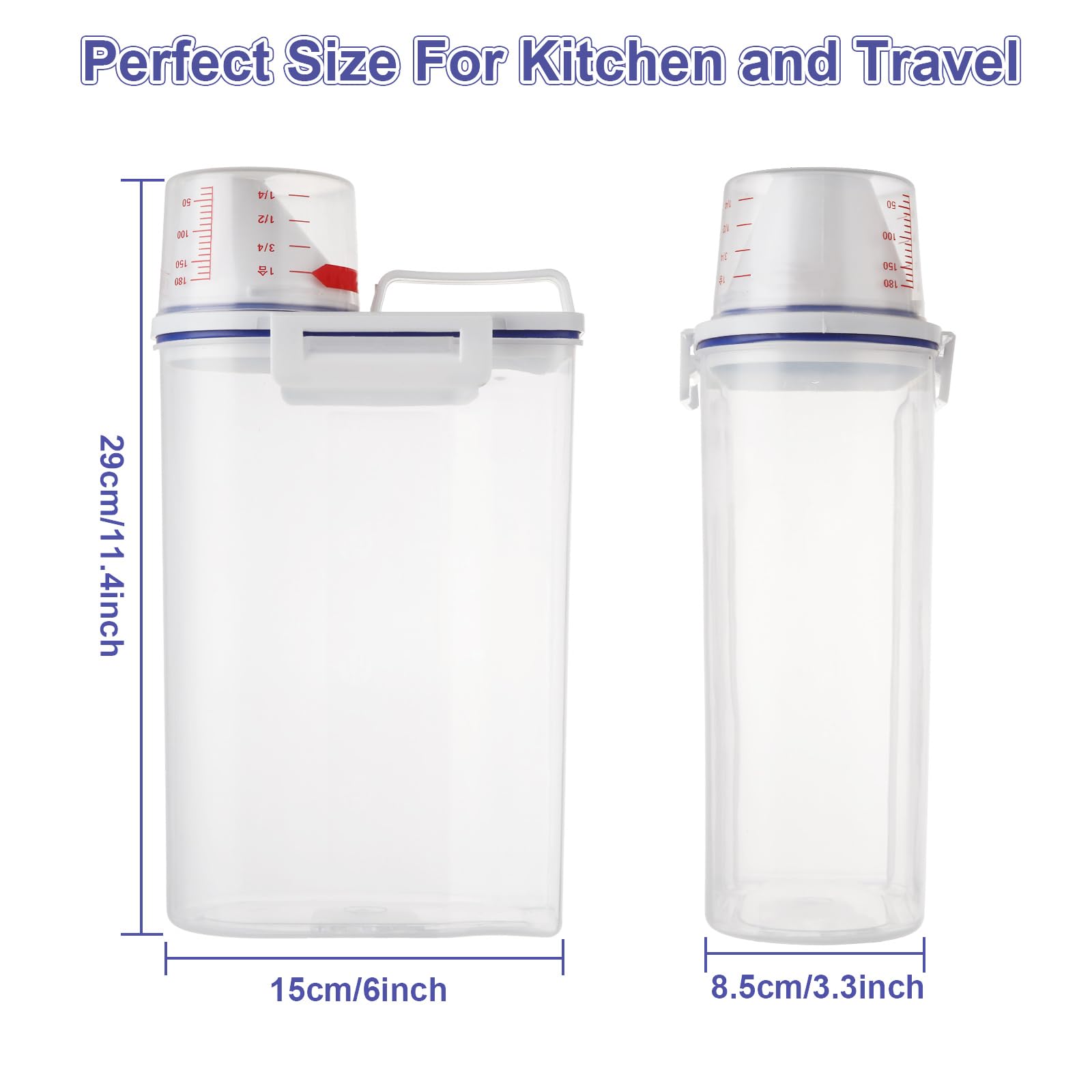 MIVIDE 3 Pack 9.8 Lbs Rice Storage Container, Rice Dispenser Storage Containers, Kitchen Cereal Containers Dispenser with Measuring Cup for Cereal, Oatmeal, Dry Pet Dog Food