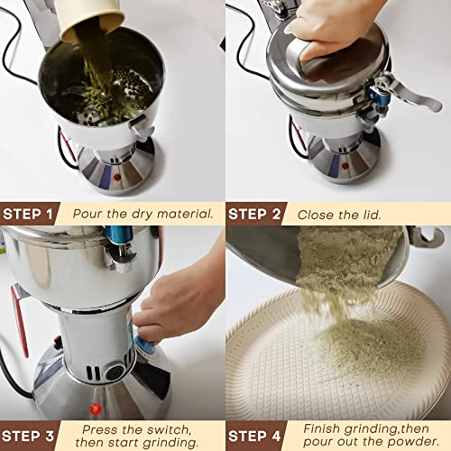 FLKQC High Speed 700g Electric Grain Mill Grinder Powder Machine Spice Herb Grinder 2500W 60-350 Mesh 35000RPM Stainless Steel Commercial Grade for Kitchen Herb Spice Pepper Coffee (700g)