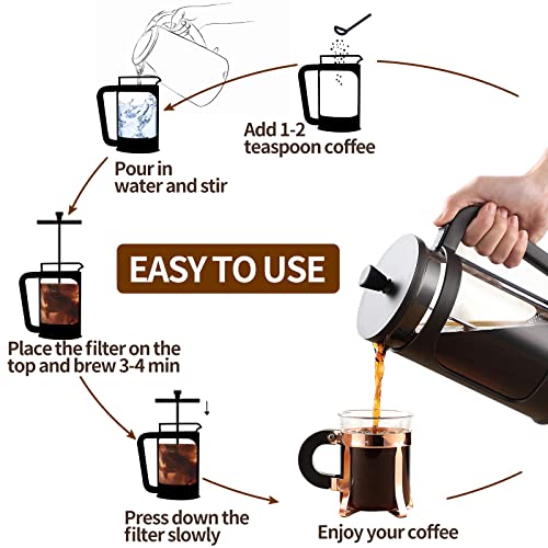 SIXAQUAE FRENCH PRESS French Press Coffee Maker Heat Resistant Durable Borosilicate Glass 34oz