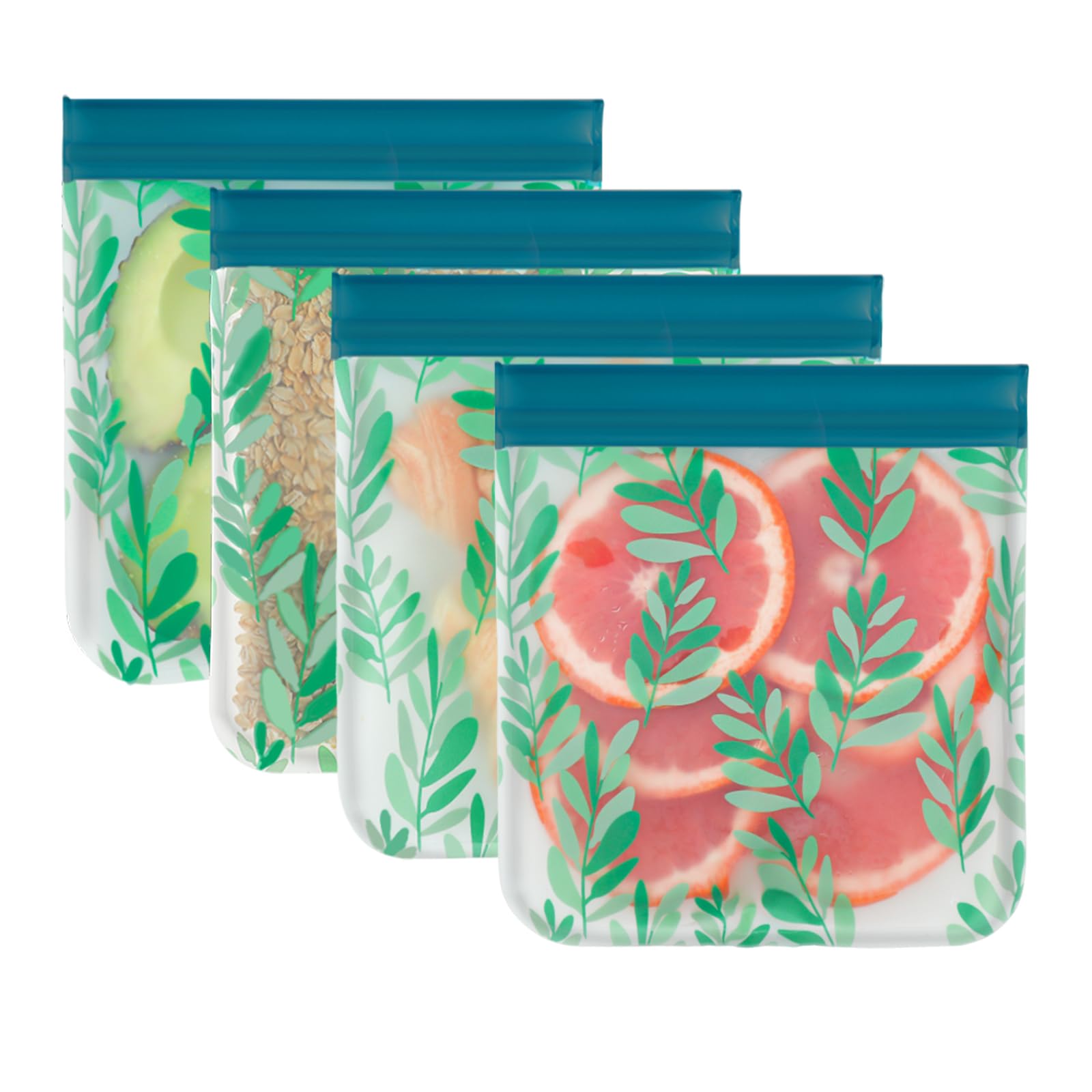 4 Mid Pack Dishwasher Safe Reusable Bags Silicone, Leak proof Reusable Freezer Bags