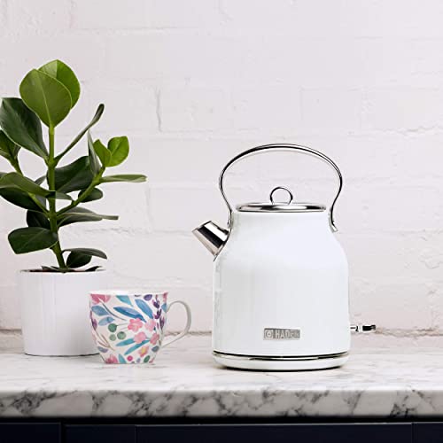 Haden 75012 Heritage 1.7 Liter (7 Cup) Stainless Steel Electric Kettle with Auto Shut-Off and Boil Dry Protection, Ivory