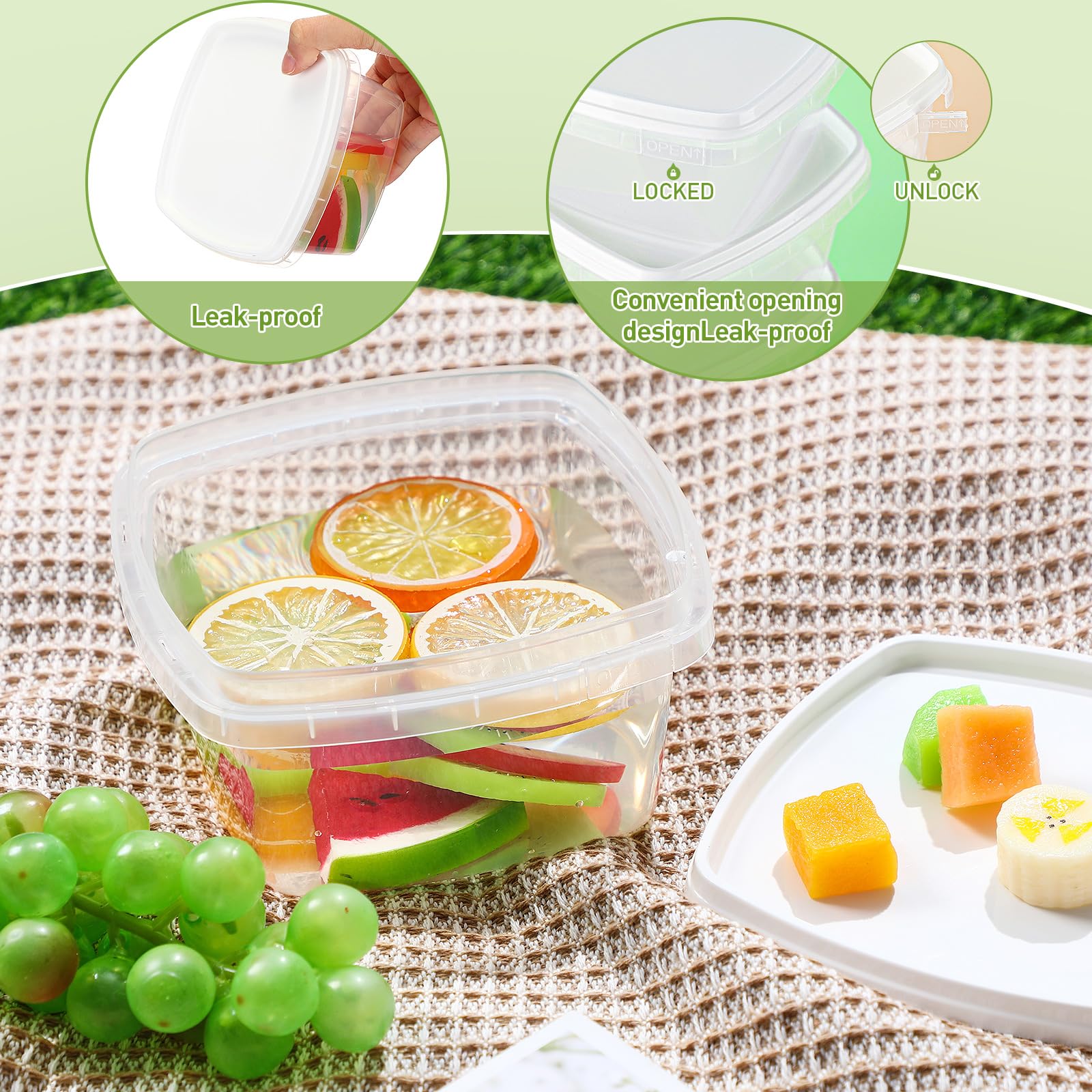 Blushtier 50 Pcs 24 oz Deli Containers with Lids Stackable Clear Square Food Storage Containers Freezer Containers Take Away Food Containers for Food Storage Leakproof Take out