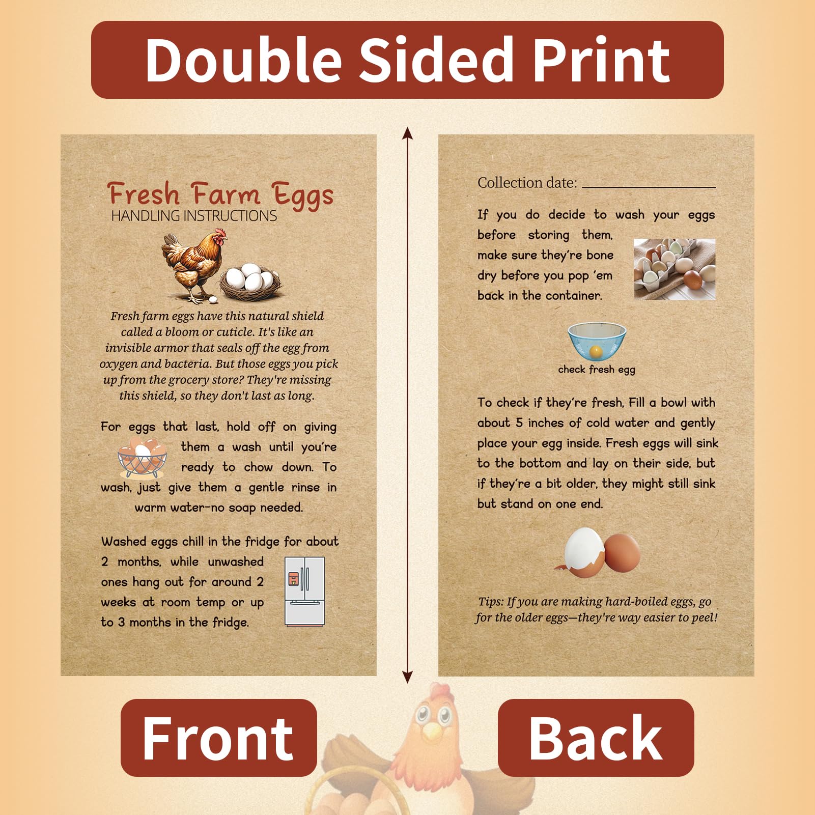 ZANHIX 200 Pcs Farm Fresh Eggs Handling Instructions and 500 Pcs Egg Cartons Labels, 2 x 3.5 Inches Egg Stamps for Fresh Eggs Card, 2 Inch Egg Carton Stickers for Fresh Eggs Sign