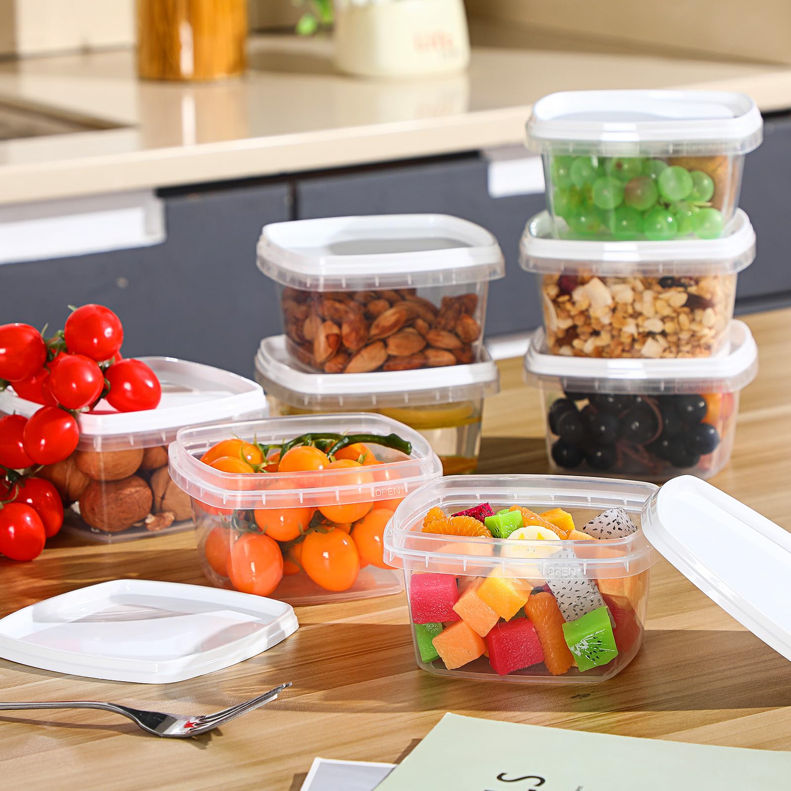 Blushtier 50 Pcs 24 oz Deli Containers with Lids Stackable Clear Square Food Storage Containers Freezer Containers Take Away Food Containers for Food Storage Leakproof Take out