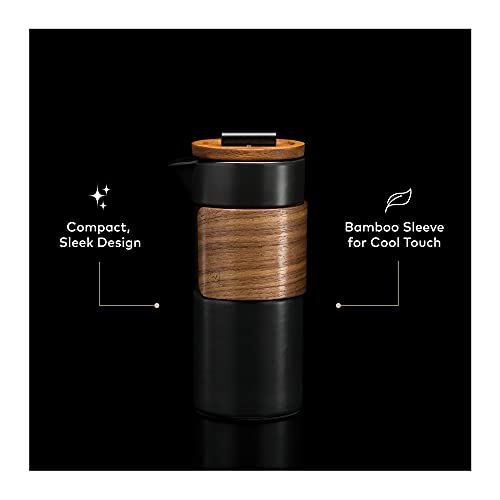 ChefWave Artisan Series Premium Ceramic Small Travel French Press Coffee Maker Tea Brewer Tea Press Camping Coffee Pot - Thermal Insulated with 2 Filter Screens, 16.5 oz. - For Home, Camping, Travel