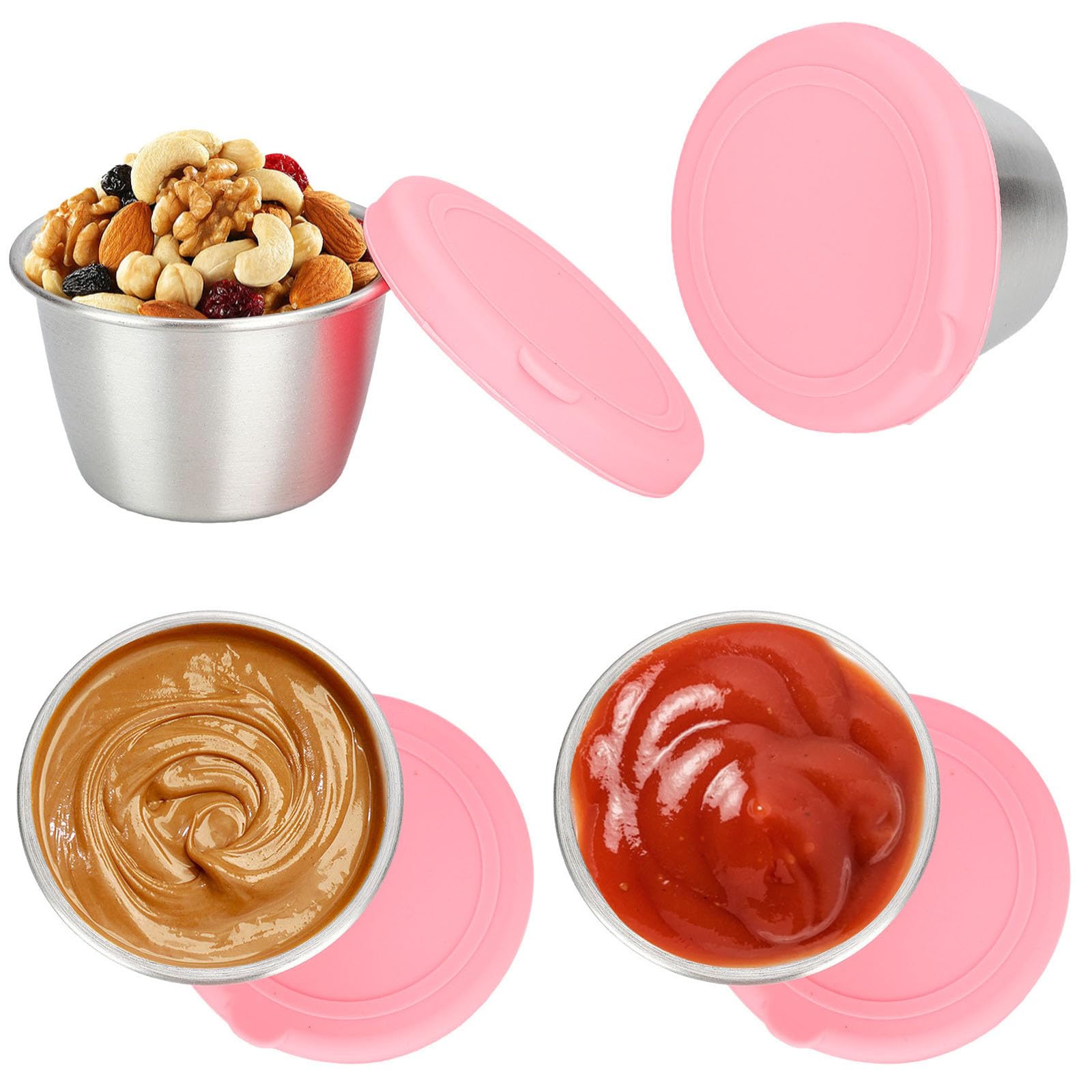 AiFunT 2.4 Oz Stainless Steel Condiment Containers With Lids, Reusable Leak Proof Dressing Containers With Lids, Sauce Containers For Lunch Box 6 Pcs
