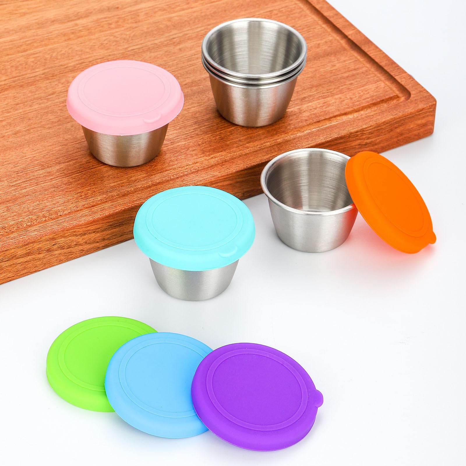 AiFunT 2.4 Oz Stainless Steel Condiment Containers With Lids, Reusable Leak Proof Dressing Containers With Lids, Sauce Containers For Lunch Box 6 Pcs