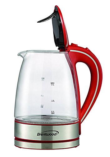 Brentwood Appliances KT-1900R Tempered Glass Tea Kettles, 1.7-Liter, Red