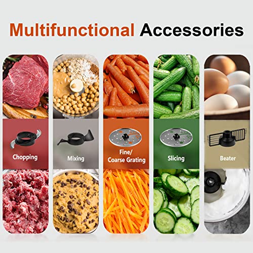 Electric Food Processor, MOSAIC 5 Function Electric Chopper for Chopping, Slicing, Puree, Kneading, Egg White, Vegetable Meat Chopper Slicer with Big Food Chute