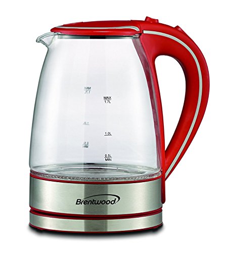 Brentwood Appliances KT-1900R Tempered Glass Tea Kettles, 1.7-Liter, Red