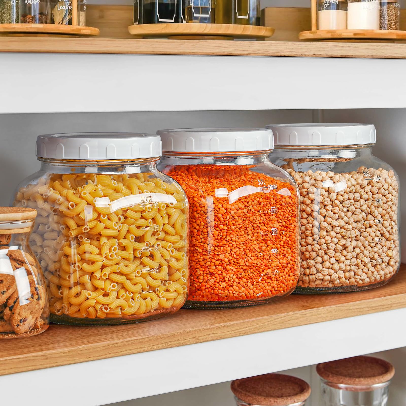2 Pack 0.8 Gallon Glass Jar With Lid, 102 Oz Wide Mouth Mason Jars, Clear Glass Storage Jars With 2 Scale Marks, Canning Jars For Pickling, Rice, Sugar, Flour, Pasta