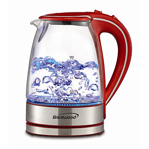 Brentwood Appliances KT-1900R Tempered Glass Tea Kettles, 1.7-Liter, Red