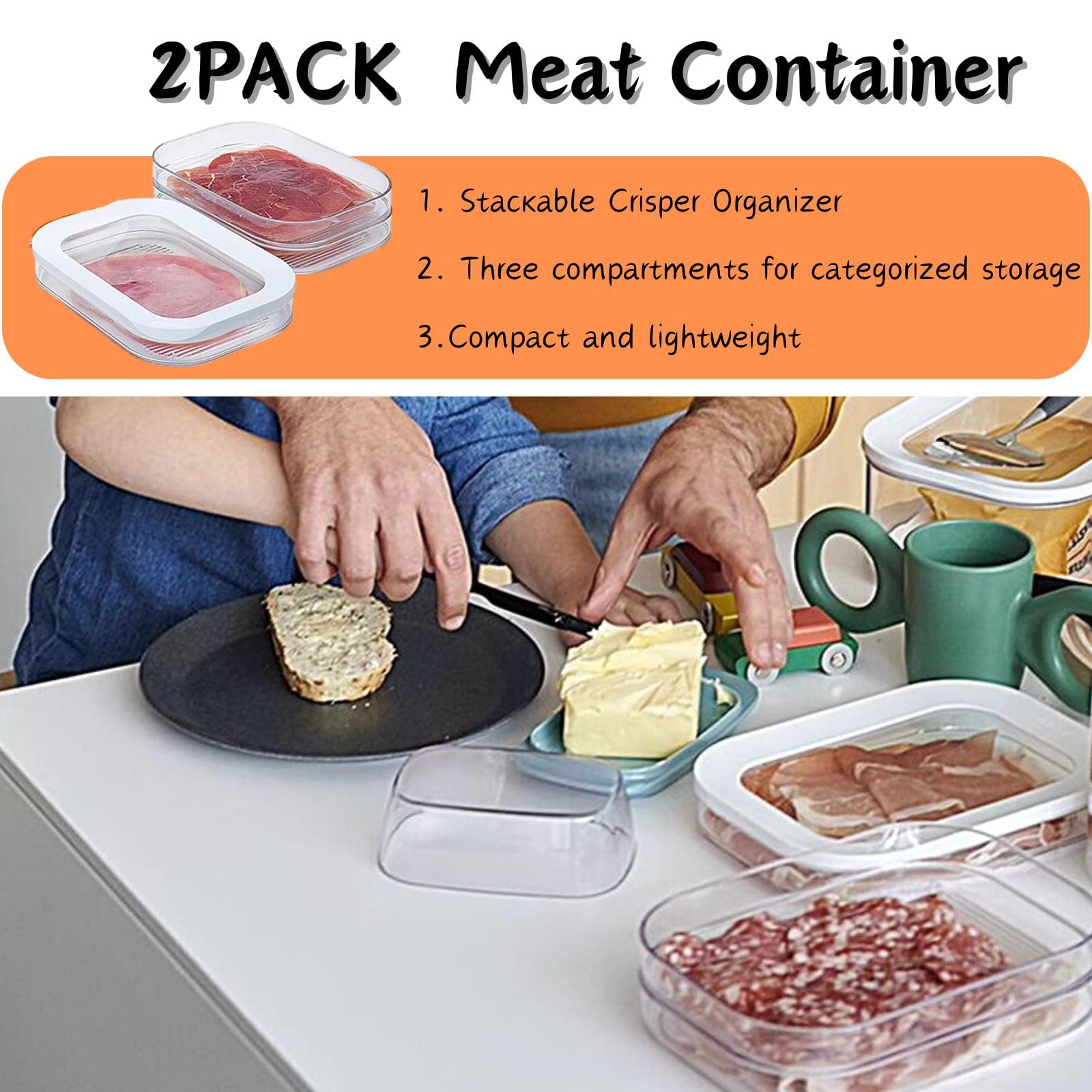 6Pcs Deli Meat Container for Fridge,Lunch Meat Container for Refrigerator with Food Serving Tongs Stackable Bacon Holder Cheese Keeper Turkey Deli Meat with Lid for Refrigerator