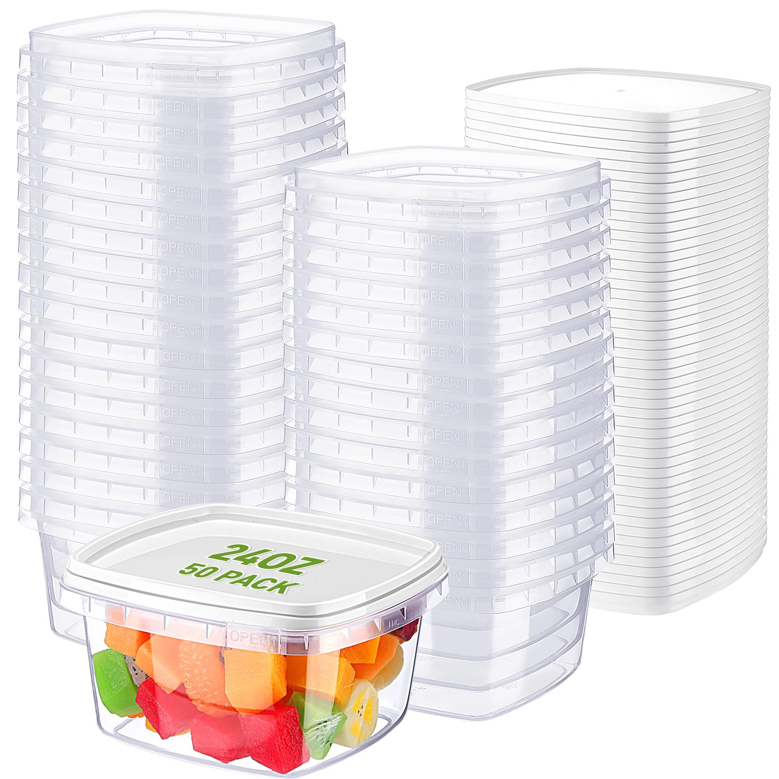 Blushtier 50 Pcs 24 oz Deli Containers with Lids Stackable Clear Square Food Storage Containers Freezer Containers Take Away Food Containers for Food Storage Leakproof Take out