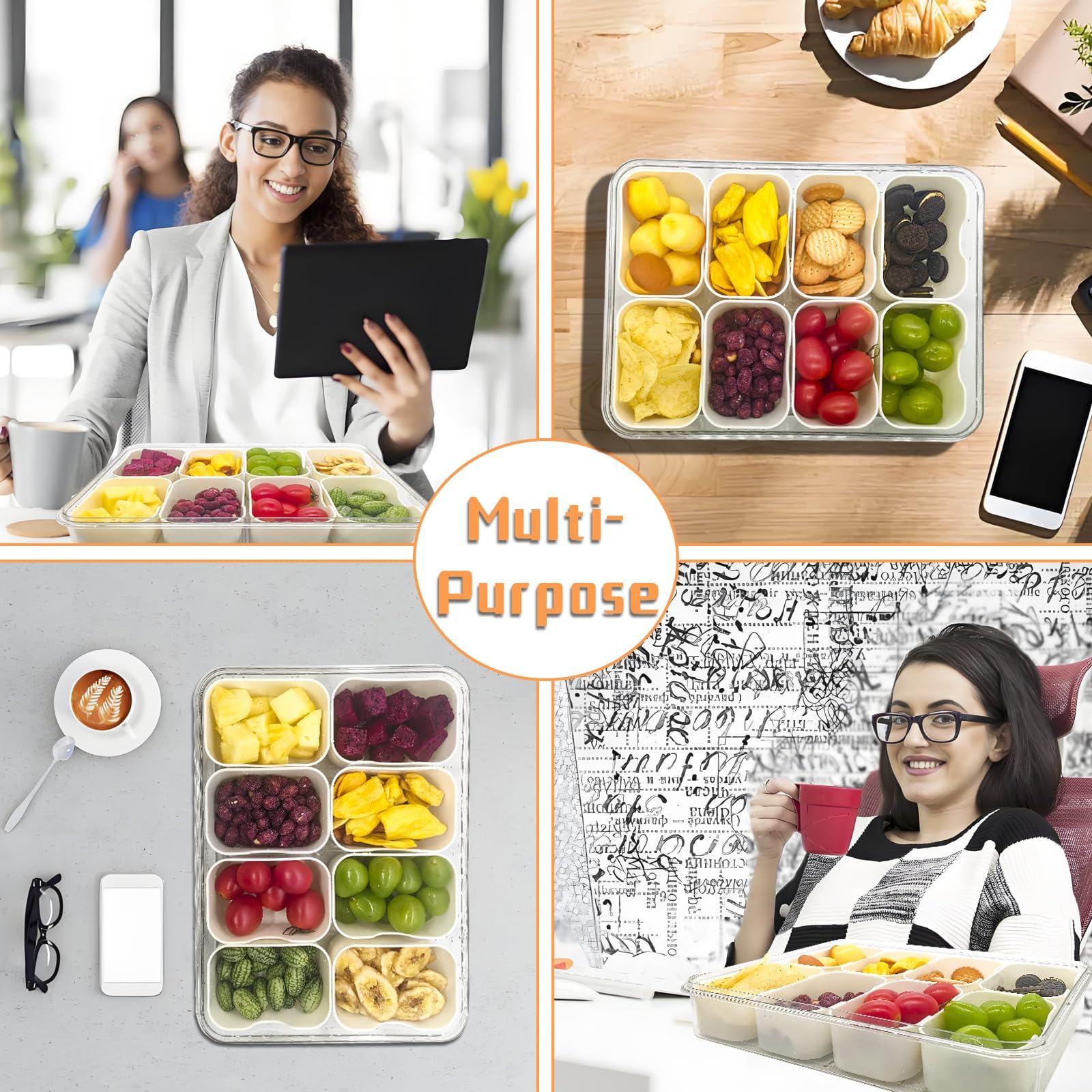 BOYUANSCH 8-Compartment Snackle Box | Portable Divided Food Storage Container & Serving Tray | Travel Snack Container | Great for Parties, Travel & Daily Use