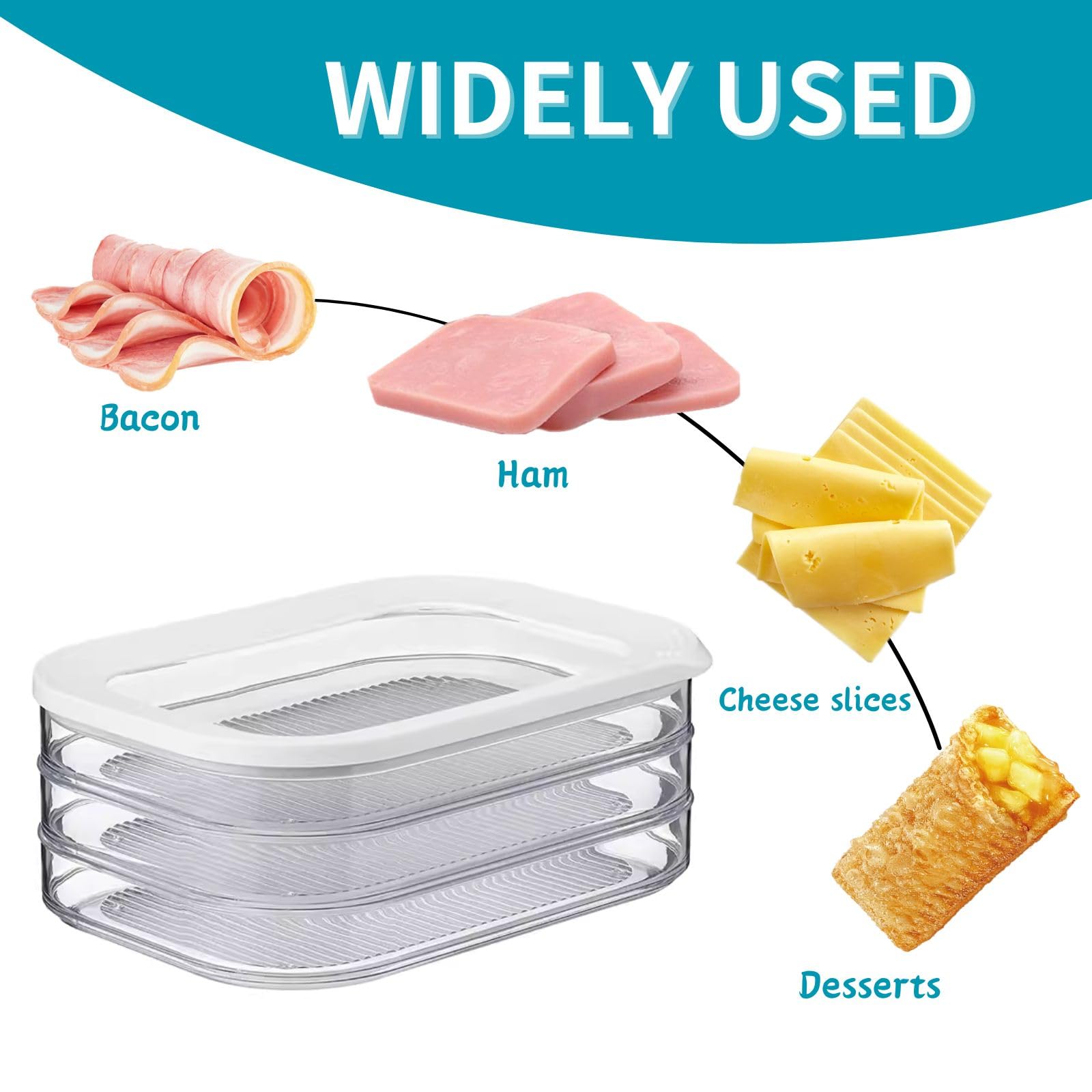 6Pcs Deli Meat Container for Fridge,Lunch Meat Container for Refrigerator with Food Serving Tongs Stackable Bacon Holder Cheese Keeper Turkey Deli Meat with Lid for Refrigerator