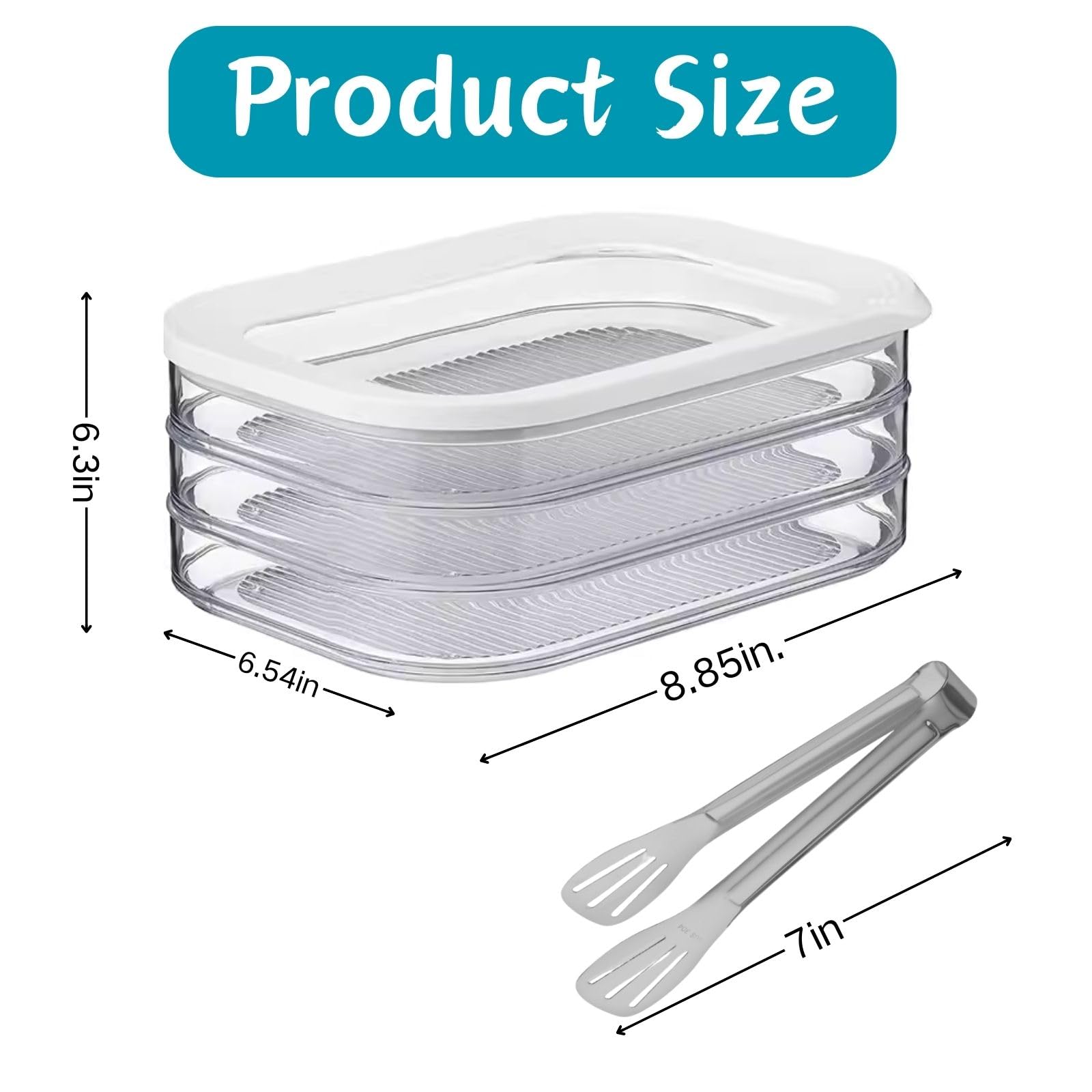 6Pcs Deli Meat Container for Fridge,Lunch Meat Container for Refrigerator with Food Serving Tongs Stackable Bacon Holder Cheese Keeper Turkey Deli Meat with Lid for Refrigerator