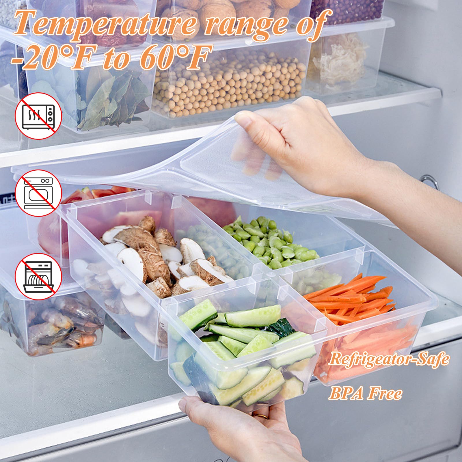 YAYODS 3 Pack Divided Veggie Tray with Lid, 5 Compartment Snackle Box Container for Fridge, Clear Stackable Salad Prep Food Storage Containers for Snack, Fruit, Vegetable, Salad, Meat