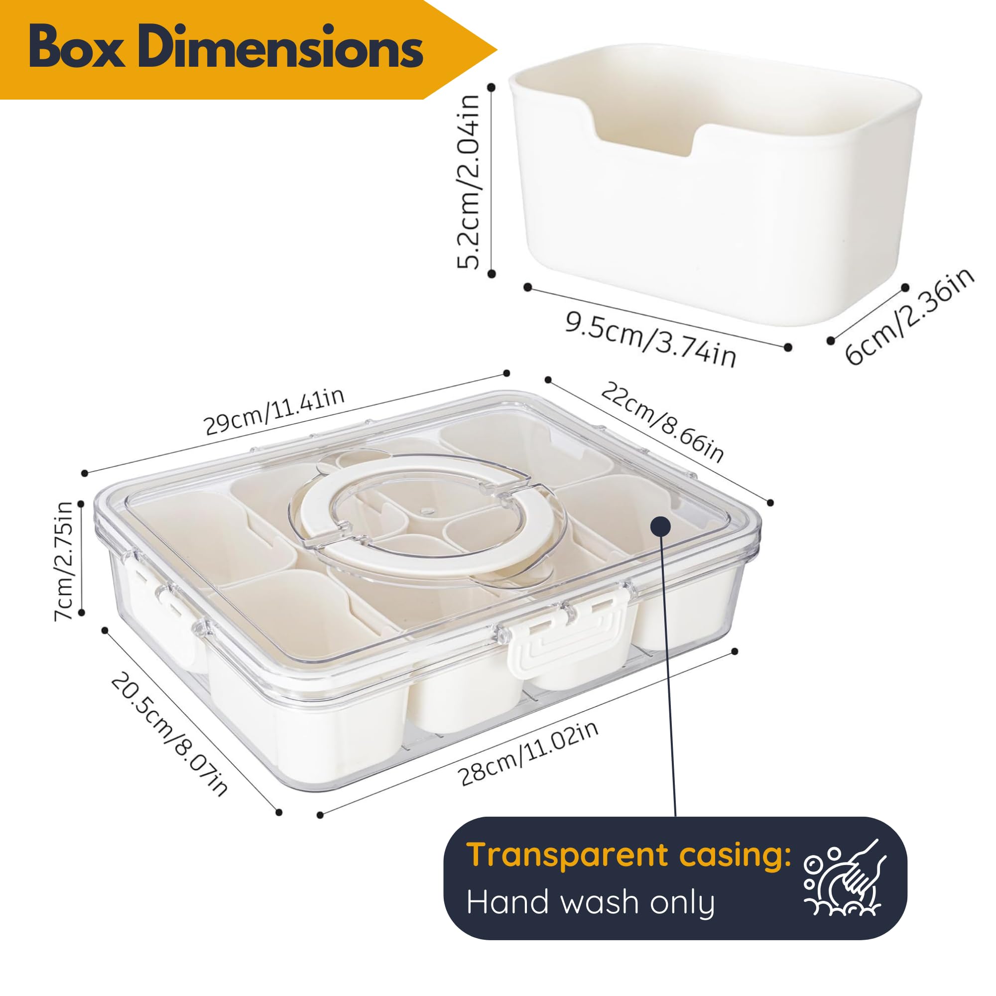Serving Tray with Lid and Handle - Divided Portable Snackle Box Container, Fridge organizer, Clear Snack Box Organizer for Fruits, Candy, Charcuterie, Snacks - Ideal for beach and picnic essentials
