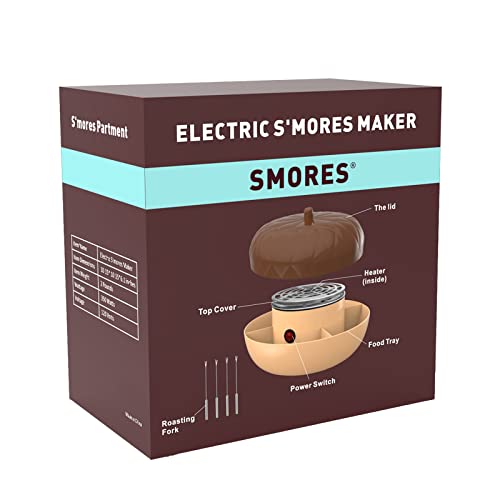 Smores Maker, Electric Flameless S'mores Maker with Lid, Tabletop Indoor Smores Kit with 4 Compartment Trays and 4 Forks, Fun Gifts for Family, Movie Night Supplies, Housewarming Gifts for New House