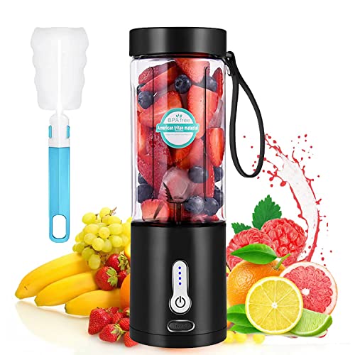 Portable Blender for Shakes and Smoothies, Upgraded 18Oz Portable Blenders with 6 Blades and Type-C Rechargeable, Fruit Veggie Juicer Electric Mini Portable Mixer Cup for Travel Sports Kitchen (Black)