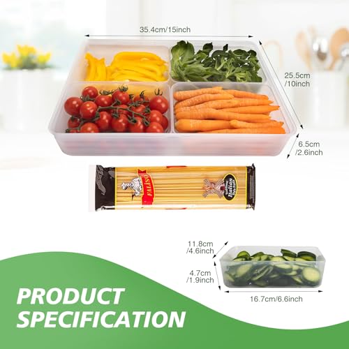 Sousnous Divided Serving Tray with lid, 14 inch Veggie Tray Snack Container Snackle Box Charcuterie Board, 4 Compartment Salad Bar Meat Keeper Food Storage Containers, Clear