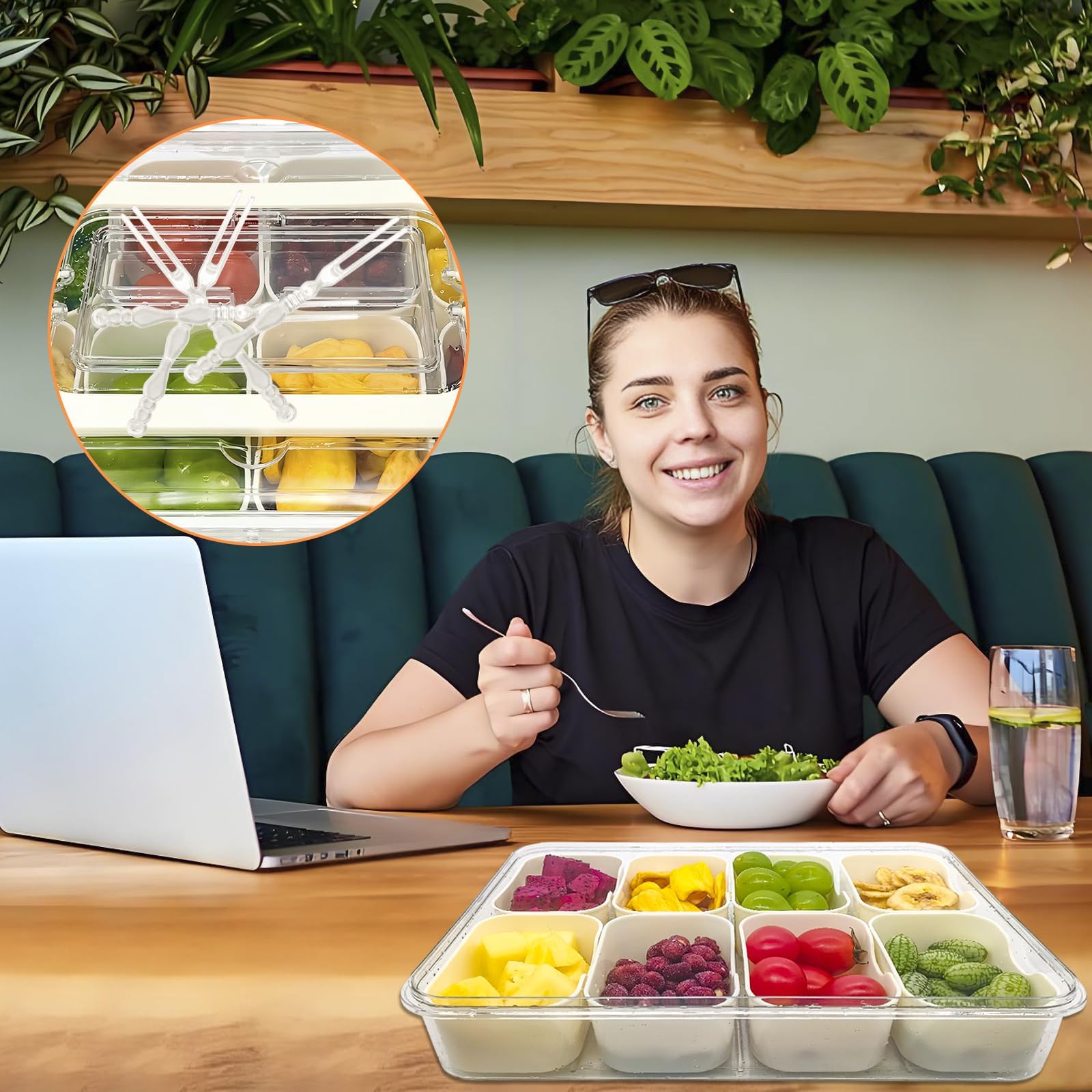 BOYUANSCH 8-Compartment Snackle Box | Portable Divided Food Storage Container & Serving Tray | Travel Snack Container | Great for Parties, Travel & Daily Use