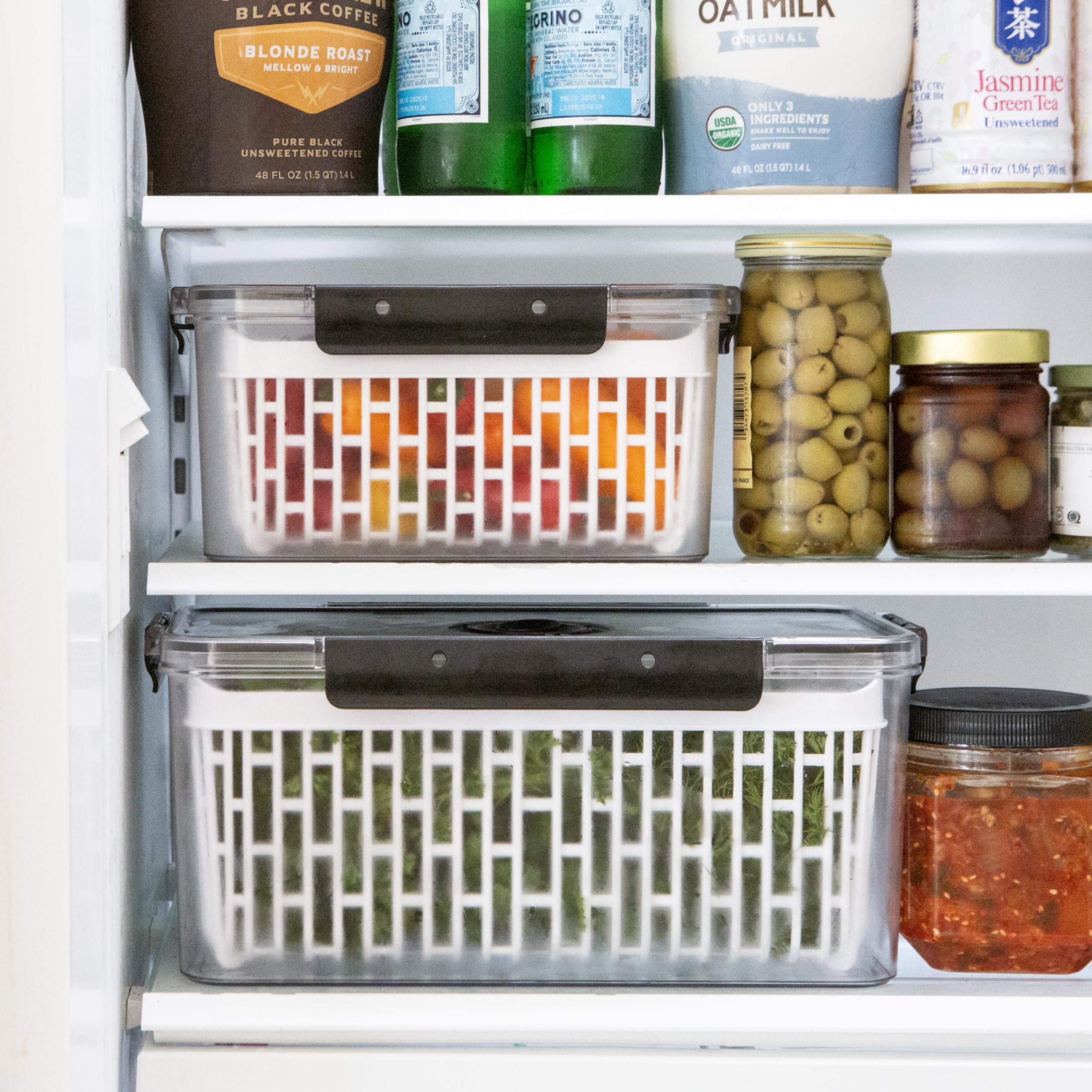 Oggi Produce Containers for Fridge with Time Tracking - Ideal for Fruit and Vegetable Storage, Fruit Storage Containers for Fridge, Berry Containers for Fridge, Lettuce Keeper - 9.5x 6.75x4.6˝